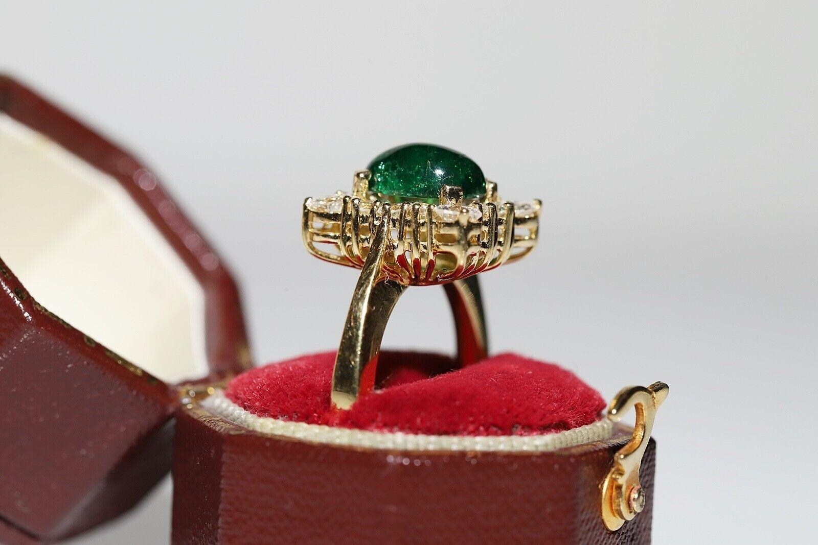 Vintage 18k Gold Natural Diamond Cabochon Emerald Decorated Ring For ...