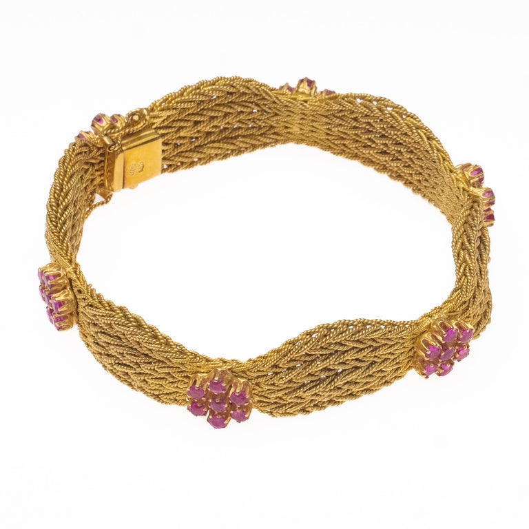 Vintage 18k Gold Ruby Weave Bracelet with Appraisal Letter For Sale at ...