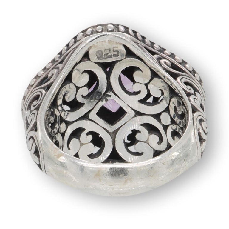 Vintage 18K Gold Sterling Silver Amethyst Chunky Open-Scroll Work ...