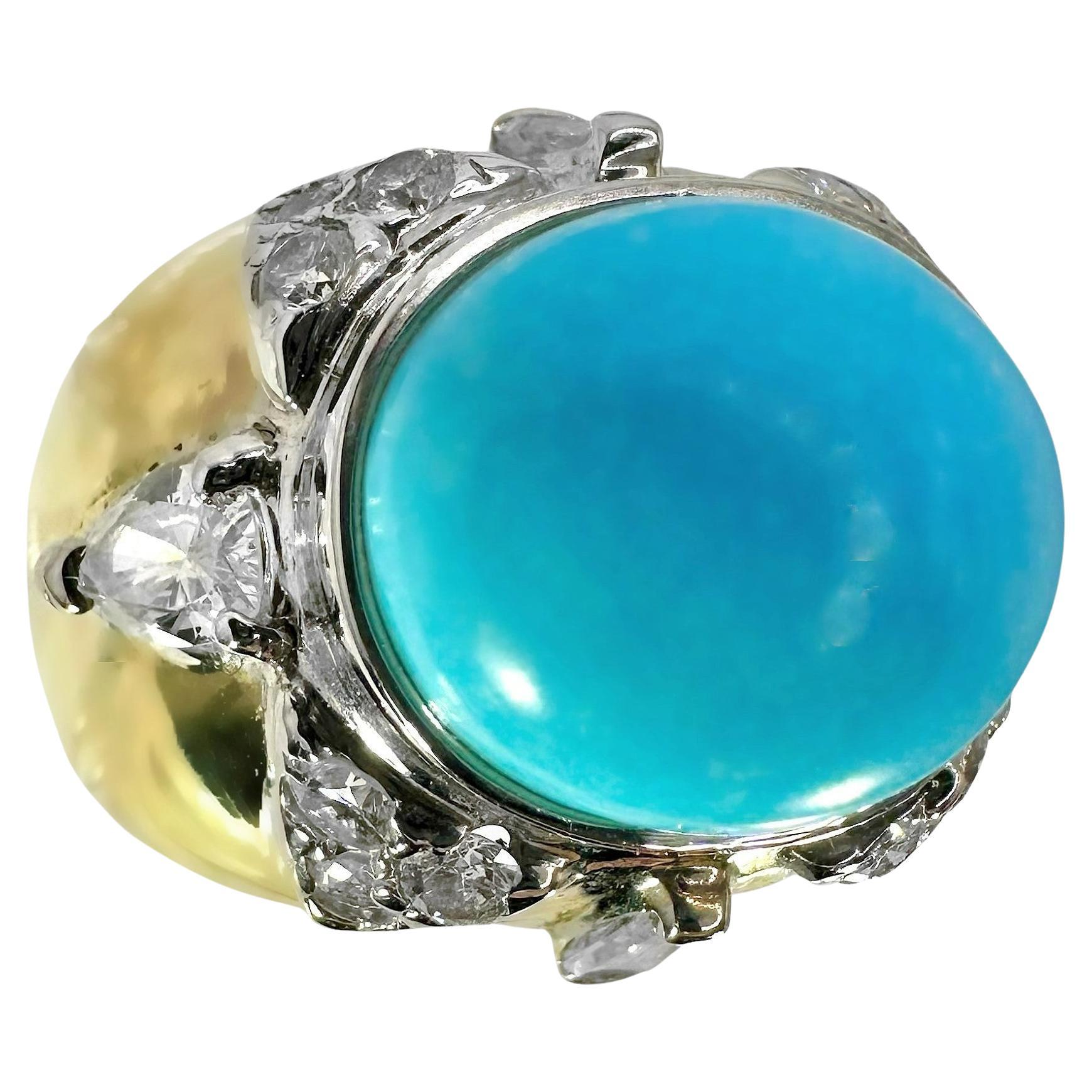 Vintage 18k Gold Ladies, Turquoise and Diamond Ring For Sale at 1stDibs