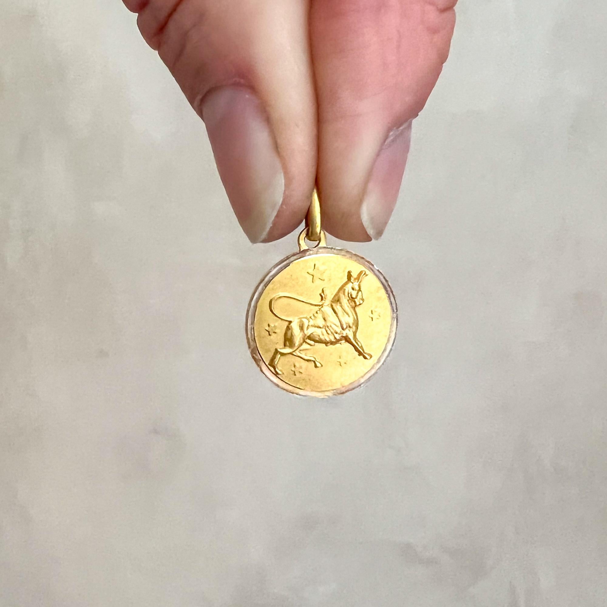 Zodiac Taurus 18 Karat Yellow Gold Charm Pendant For Sale at 1stDibs