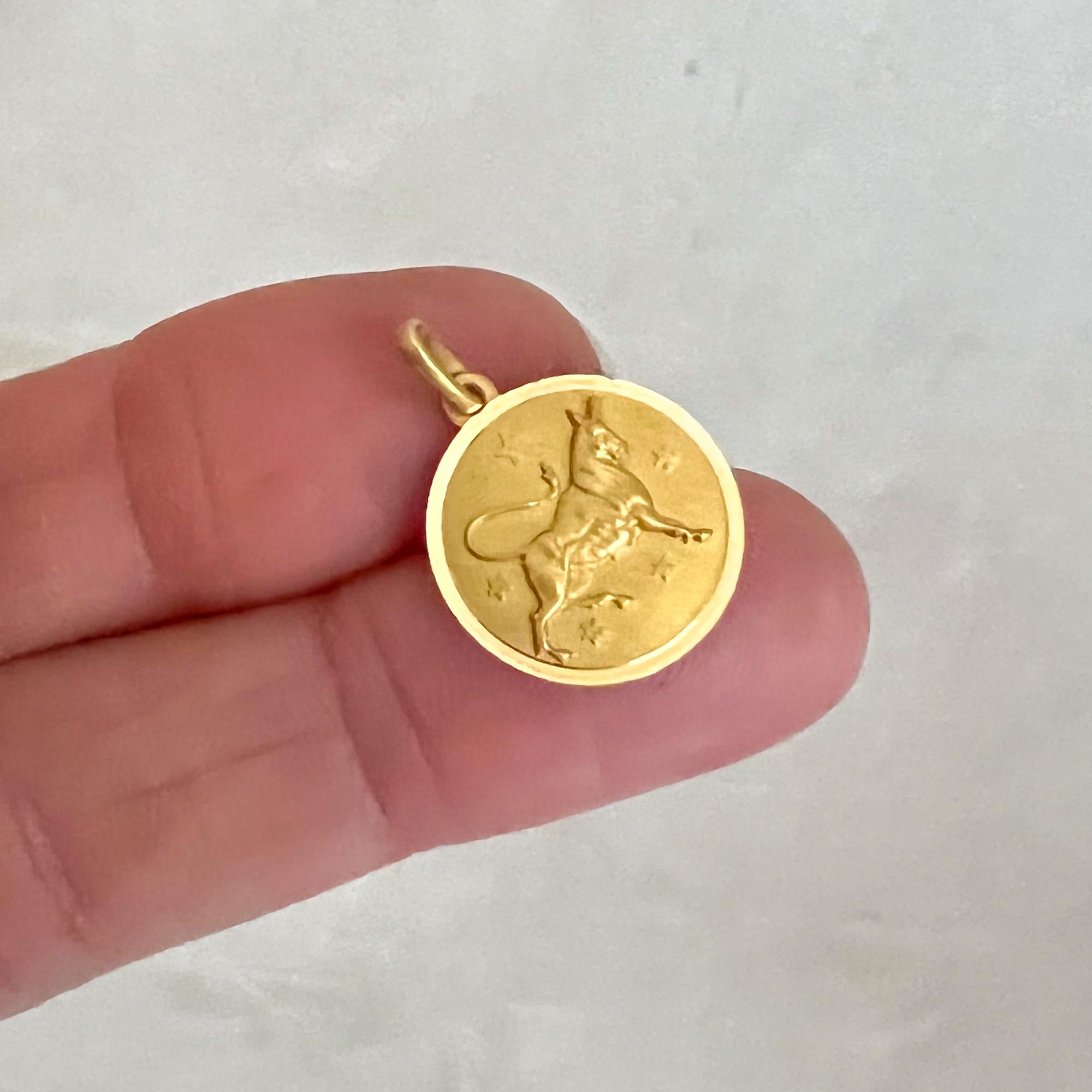 Zodiac Taurus 18 Karat Yellow Gold Charm Pendant For Sale at 1stDibs