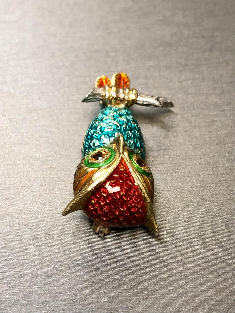 Vintage 18k Hammerman Bros Enamel Owl Brooch Pin French Hallmarks For ...