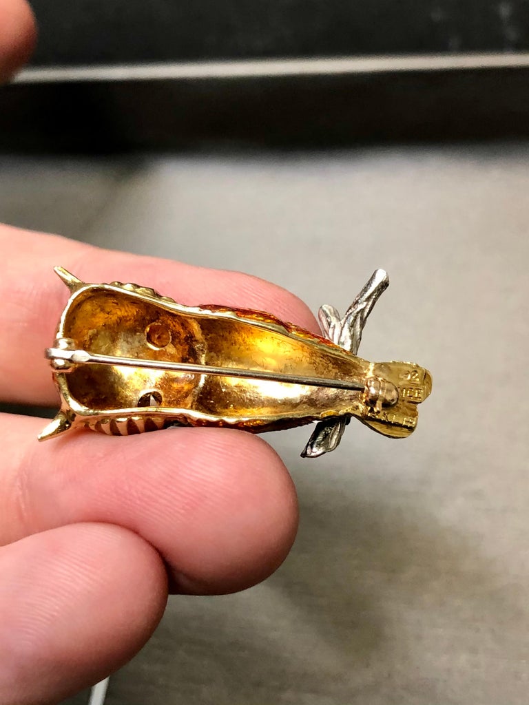 Vintage 18k Hammerman Bros Enamel Owl Brooch Pin French Hallmarks For ...