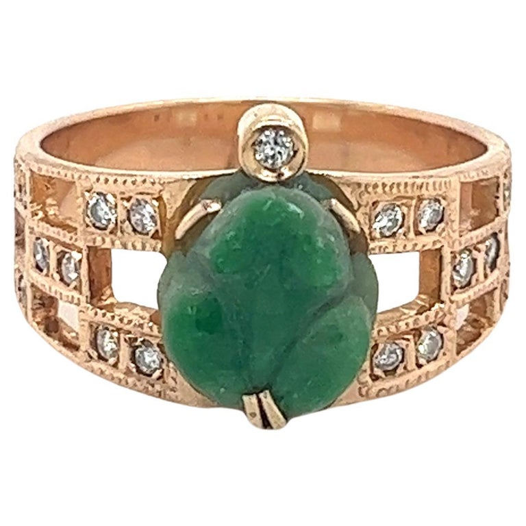 Vintage 18k Rose Gold Jadeite Jade Carved Frog Open Shank Ring with ...