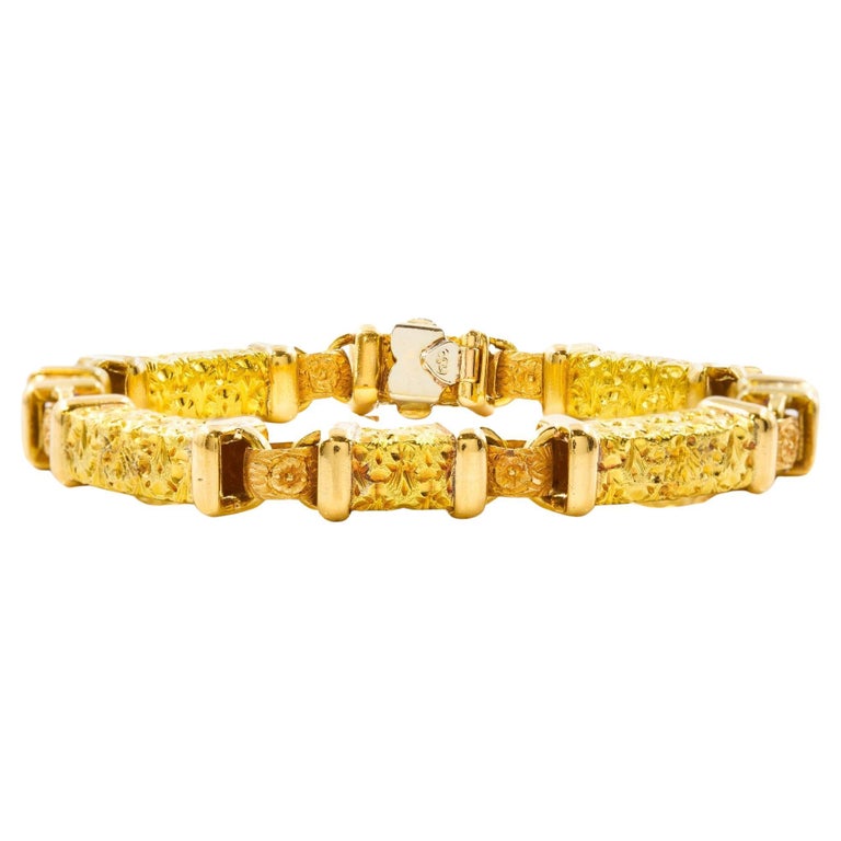 Vintage 18k Rose and Yellow Gold Bright-Cut Bracelet For Sale at 1stDibs