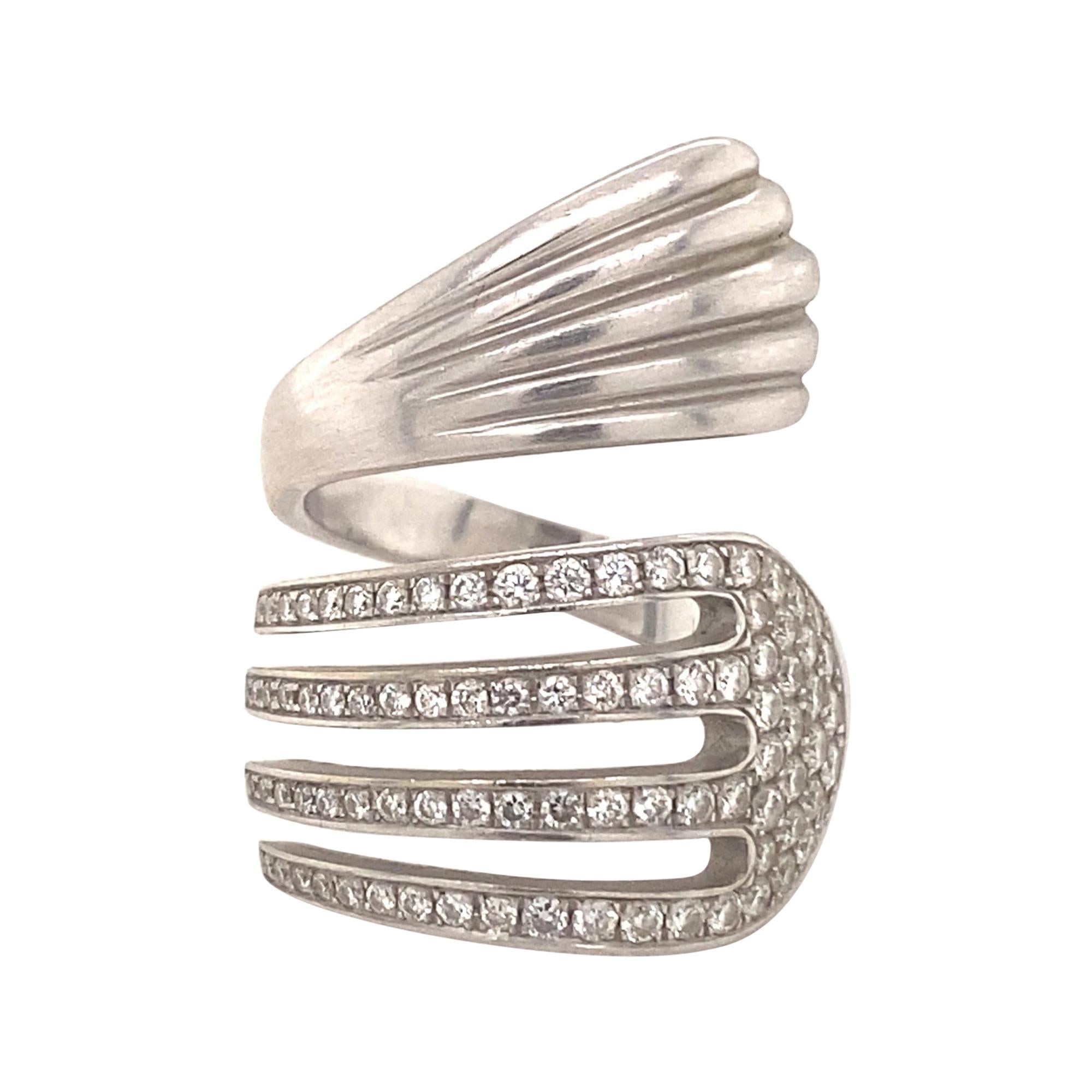 Vintage 18k White Gold 85 Diamond Fork Design Ring For Sale at 1stDibs