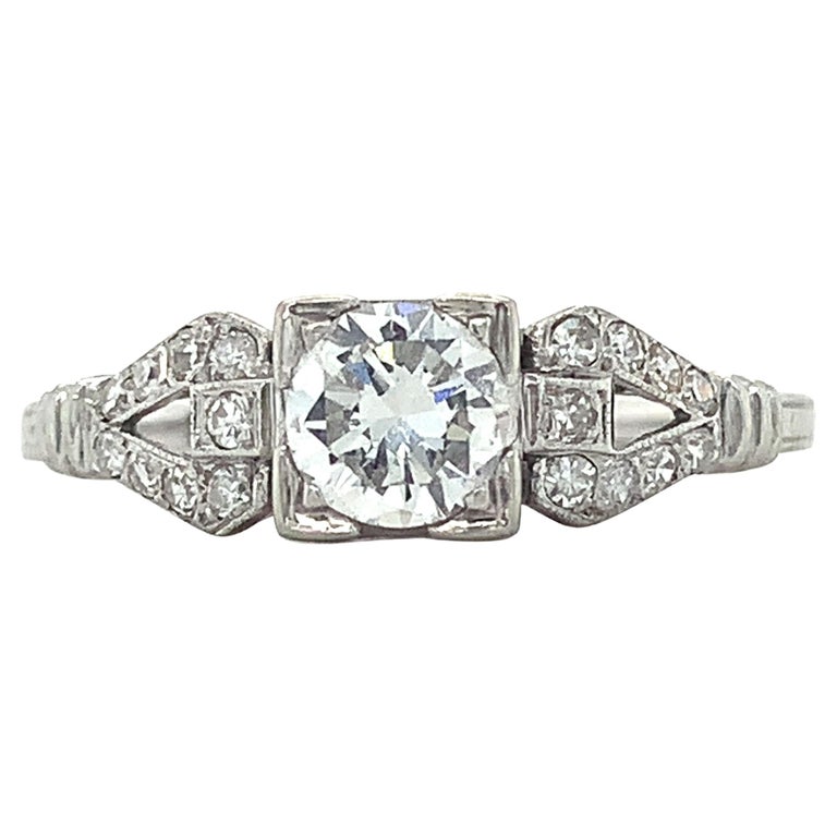 Vintage 18k White Gold Transitional Center W/ Single Cut Diamonds Ring ...