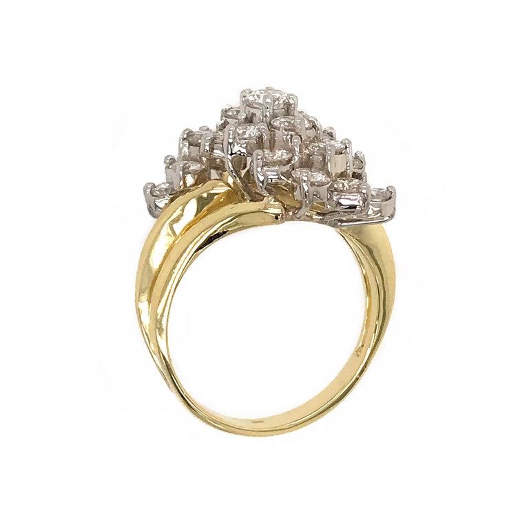 Vintage 18 Karat Yellow and White Gold Waterfall Diamond Ring at 1stDibs