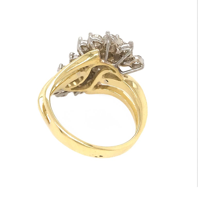 Vintage 18 Karat Yellow and White Gold Waterfall Diamond Ring at 1stDibs