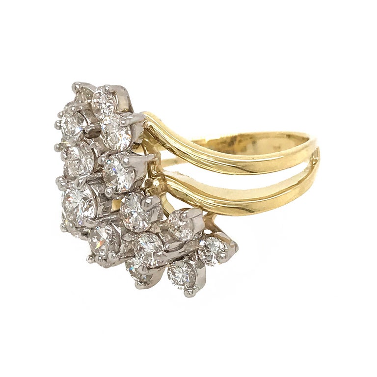 Vintage 18 Karat Yellow and White Gold Waterfall Diamond Ring at 1stDibs