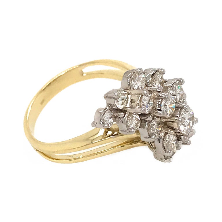 Vintage 18 Karat Yellow and White Gold Waterfall Diamond Ring at 1stDibs
