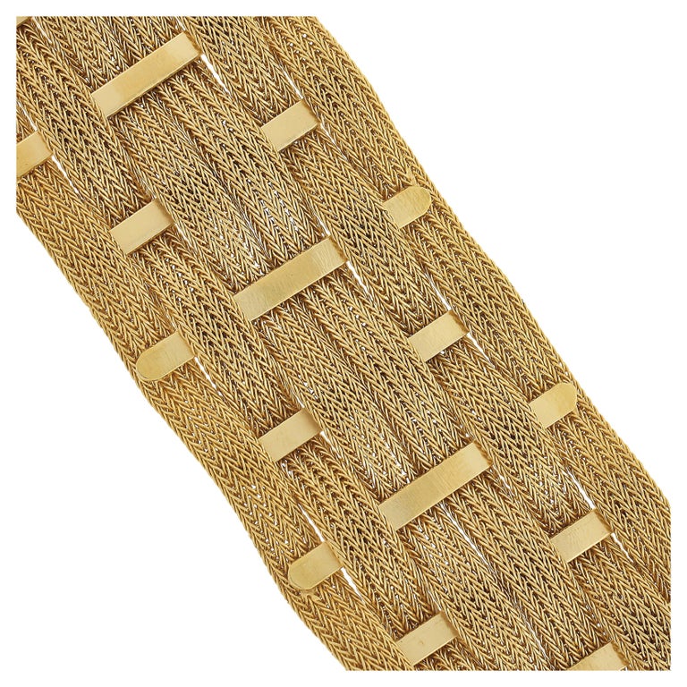 Vintage 18k Yellow Gold 1.1" Wide Woven Braided Mesh Link Statement ...