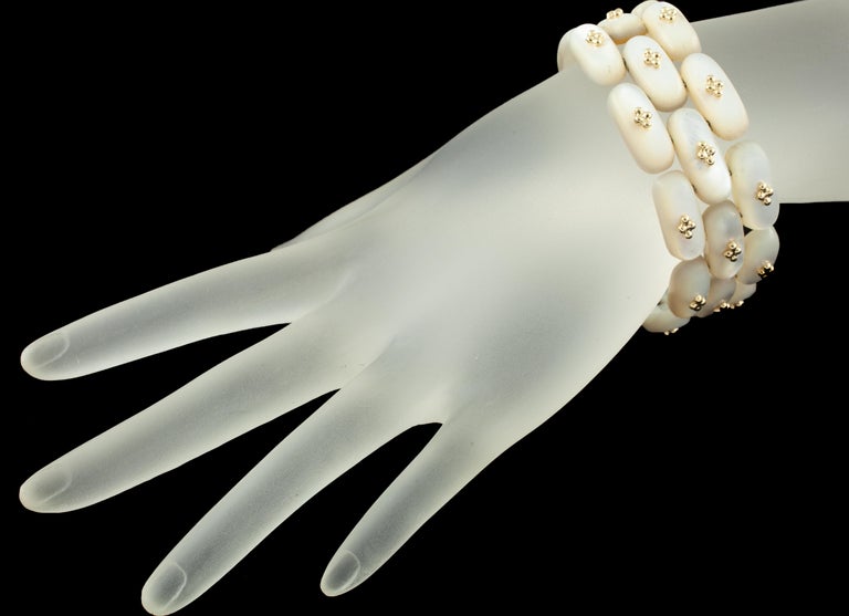 Vintage 18 Karat Yellow Gold and Mother of Pearl Link Bracelet Signed ...