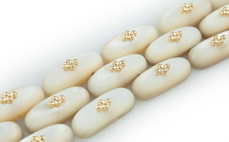 Vintage 18 Karat Yellow Gold and Mother of Pearl Link Bracelet Signed ...