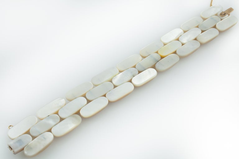 Vintage 18 Karat Yellow Gold and Mother of Pearl Link Bracelet Signed ...