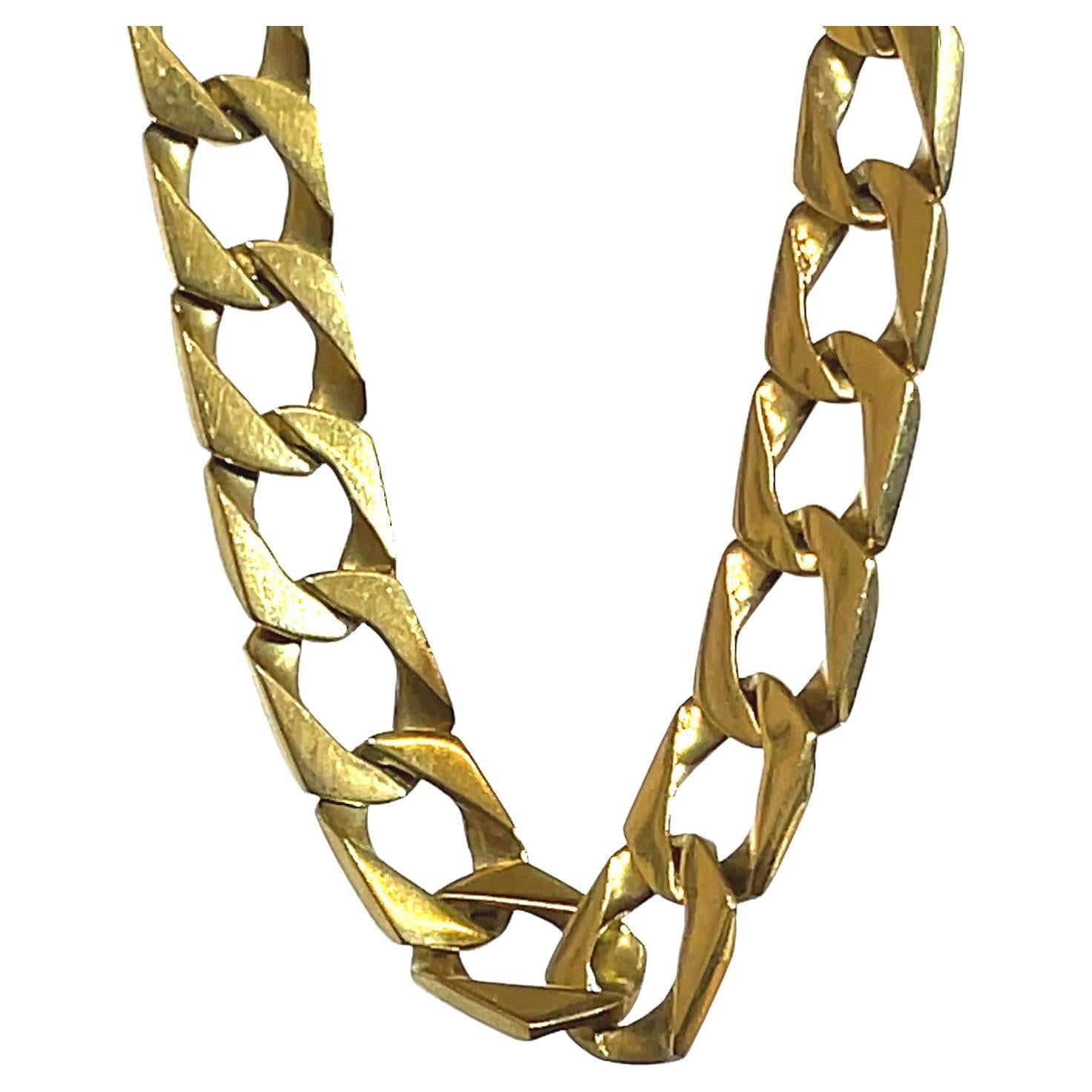 Vintage 18k Yellow Gold Angular Curb Link Chain For Sale at 1stDibs