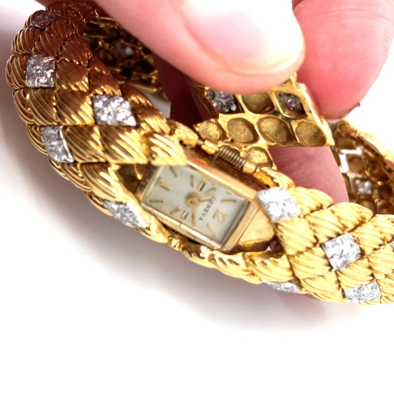 Vintage 18k Yellow Gold Bracelet with Diamonds and Peek-A Boo Swiss ...
