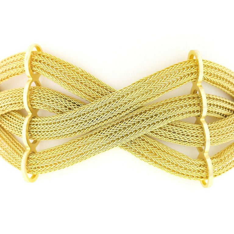 Vintage 18k Yellow Gold Crossover Woven Braid Wide Flat Mesh Link Chain ...