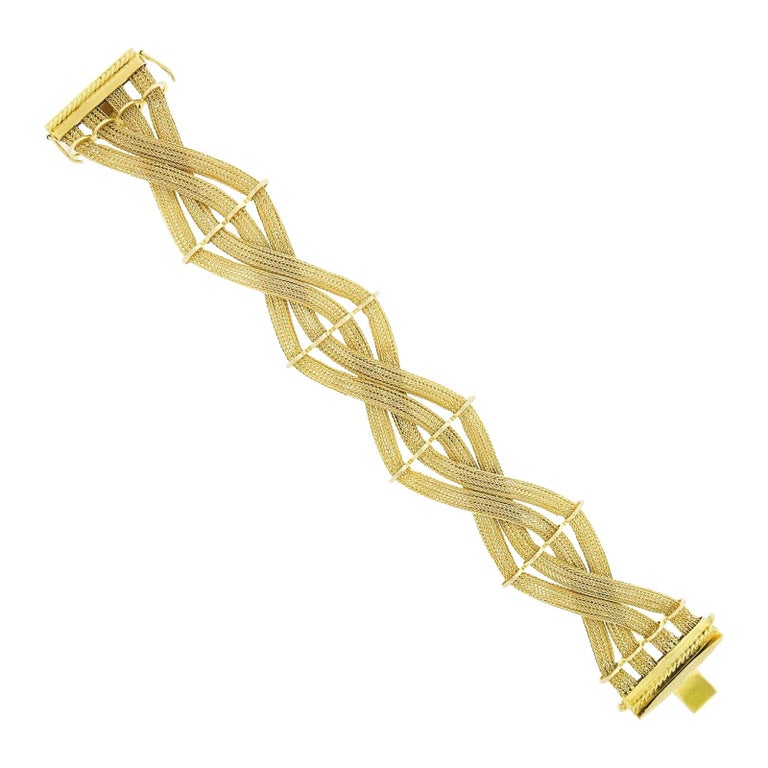 Vintage 18k Yellow Gold Crossover Woven Braid Wide Flat Mesh Link Chain ...