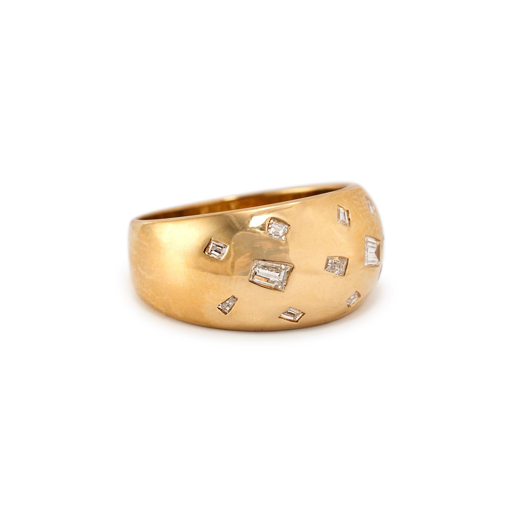 Vintage 18K Yellow Gold Flush Set Baguette Diamond Wide Band Ring For ...