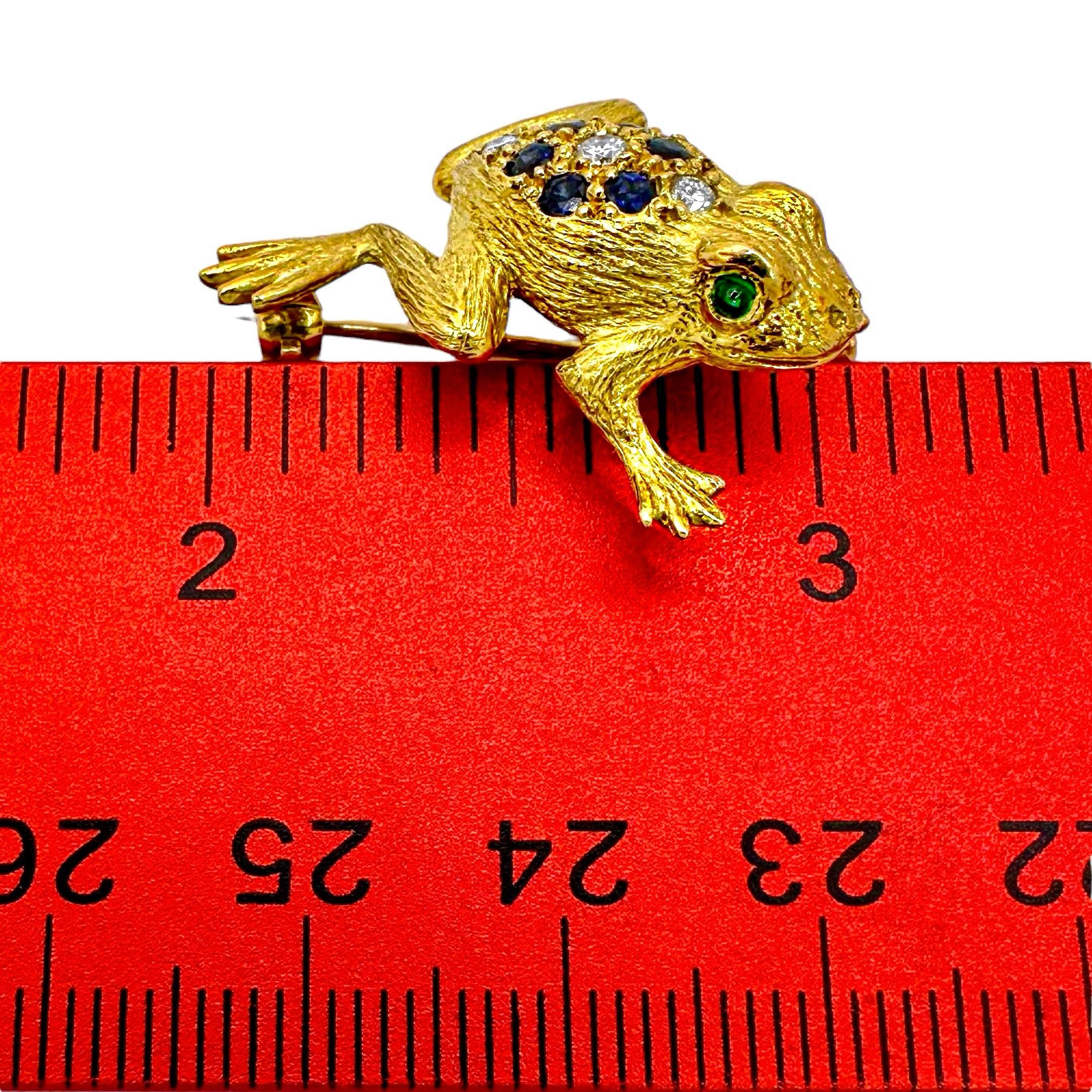 Vintage 18K Yellow Gold Frog Pin w/Diamonds, Sapphires and Emeralds by ...