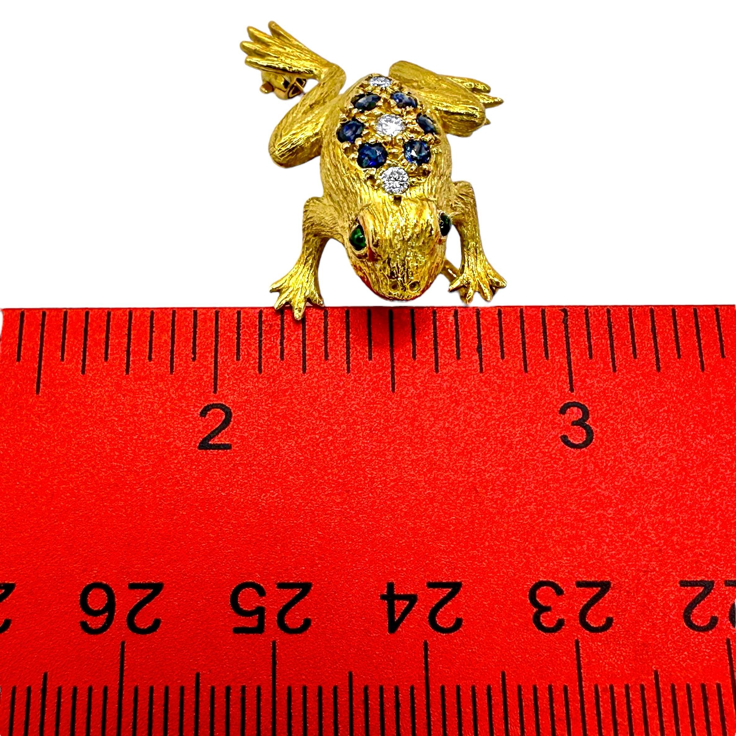 Vintage 18K Yellow Gold Frog Pin w/Diamonds, Sapphires and Emeralds by ...