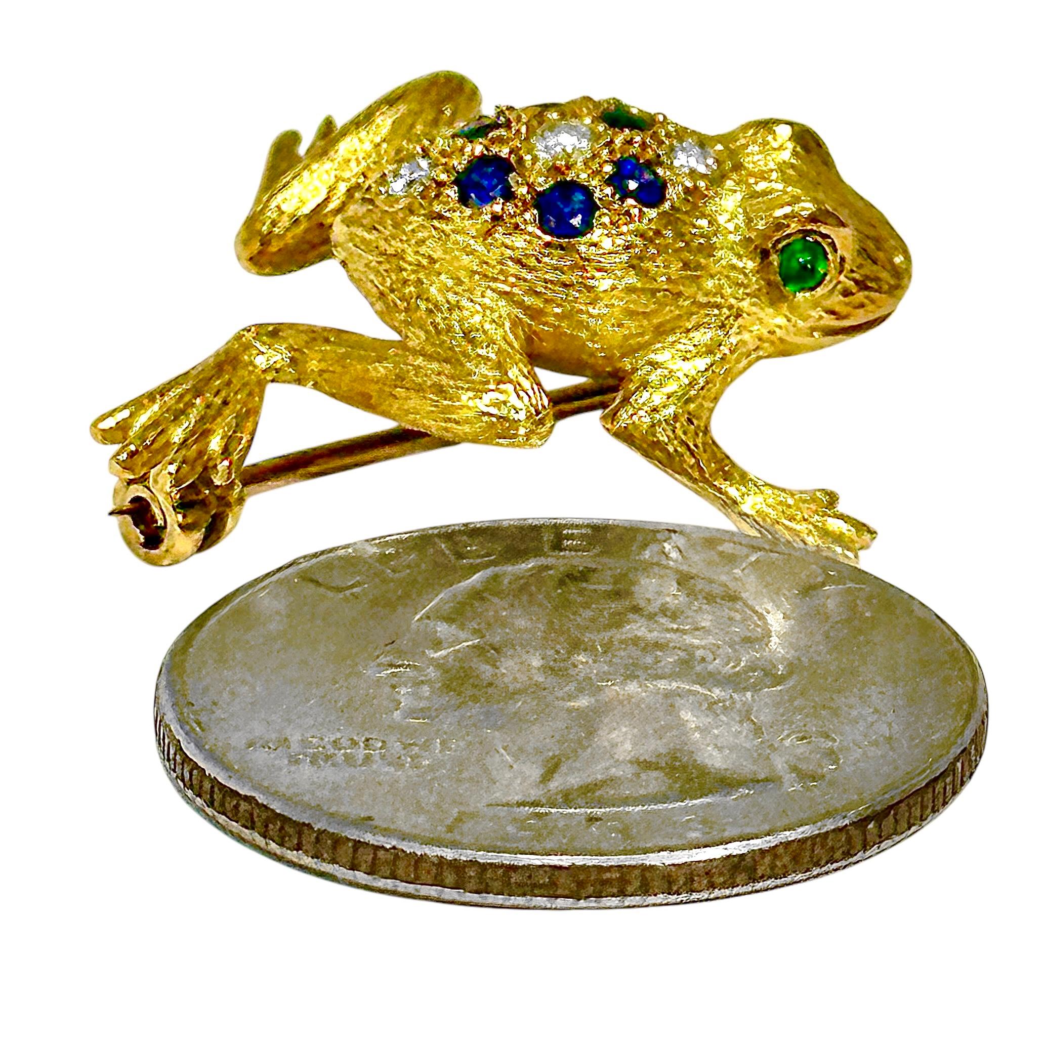 Vintage 18K Yellow Gold Frog Pin w/Diamonds, Sapphires and Emeralds by ...