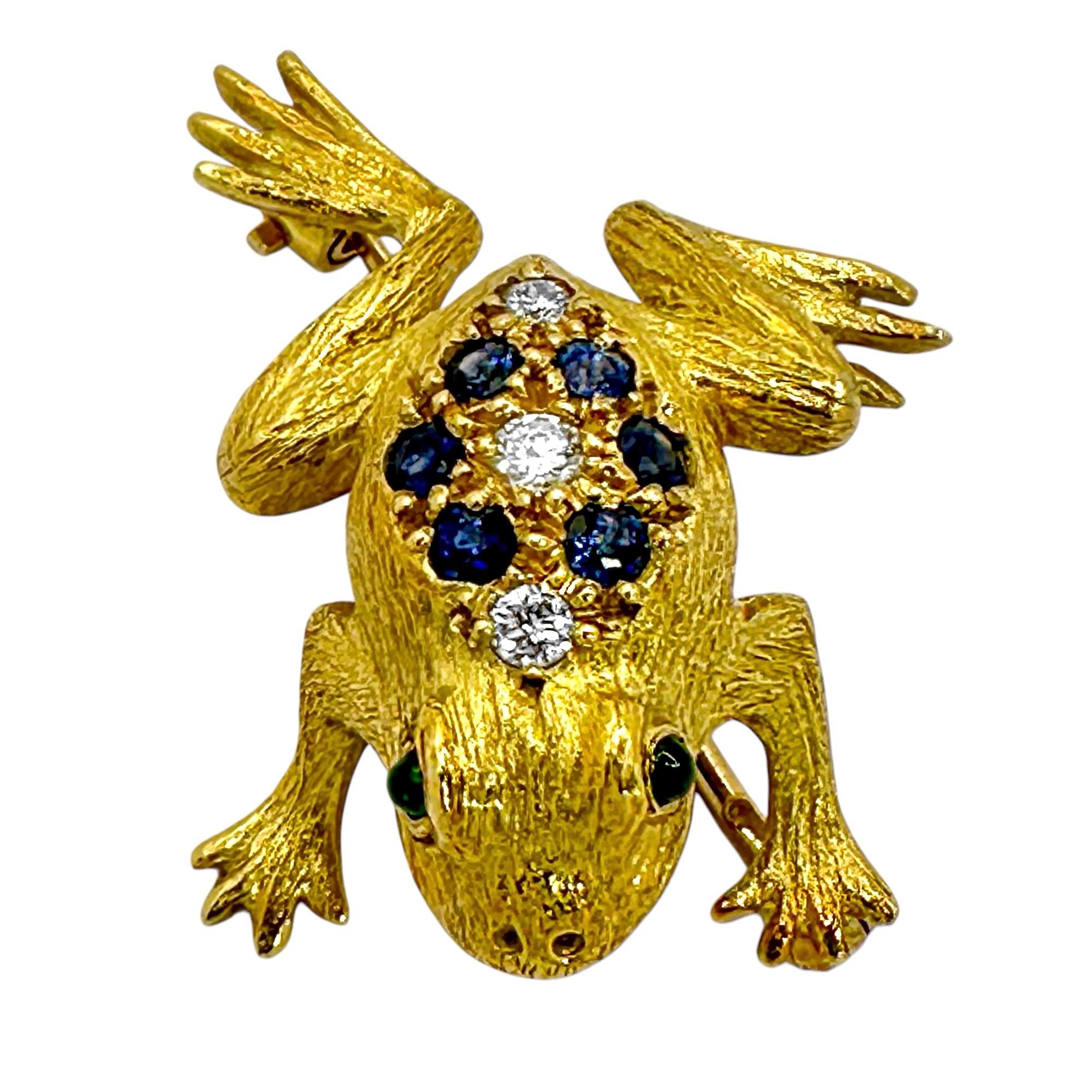 Vintage 18K Yellow Gold Frog Pin w/Diamonds, Sapphires and Emeralds by ...