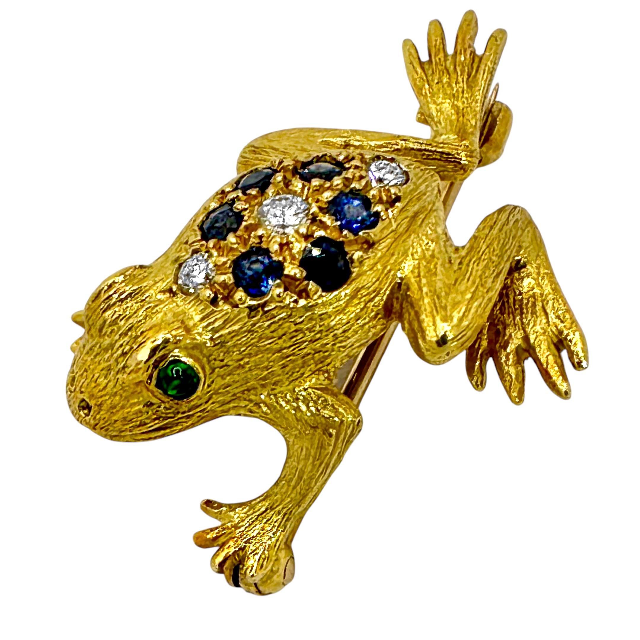 Vintage 18K Yellow Gold Frog Pin w/Diamonds, Sapphires and Emeralds by ...
