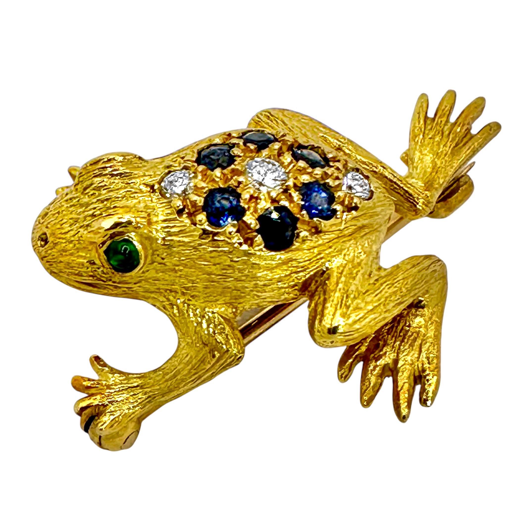 Vintage 18K Yellow Gold Frog Pin w/Diamonds, Sapphires and Emeralds by ...