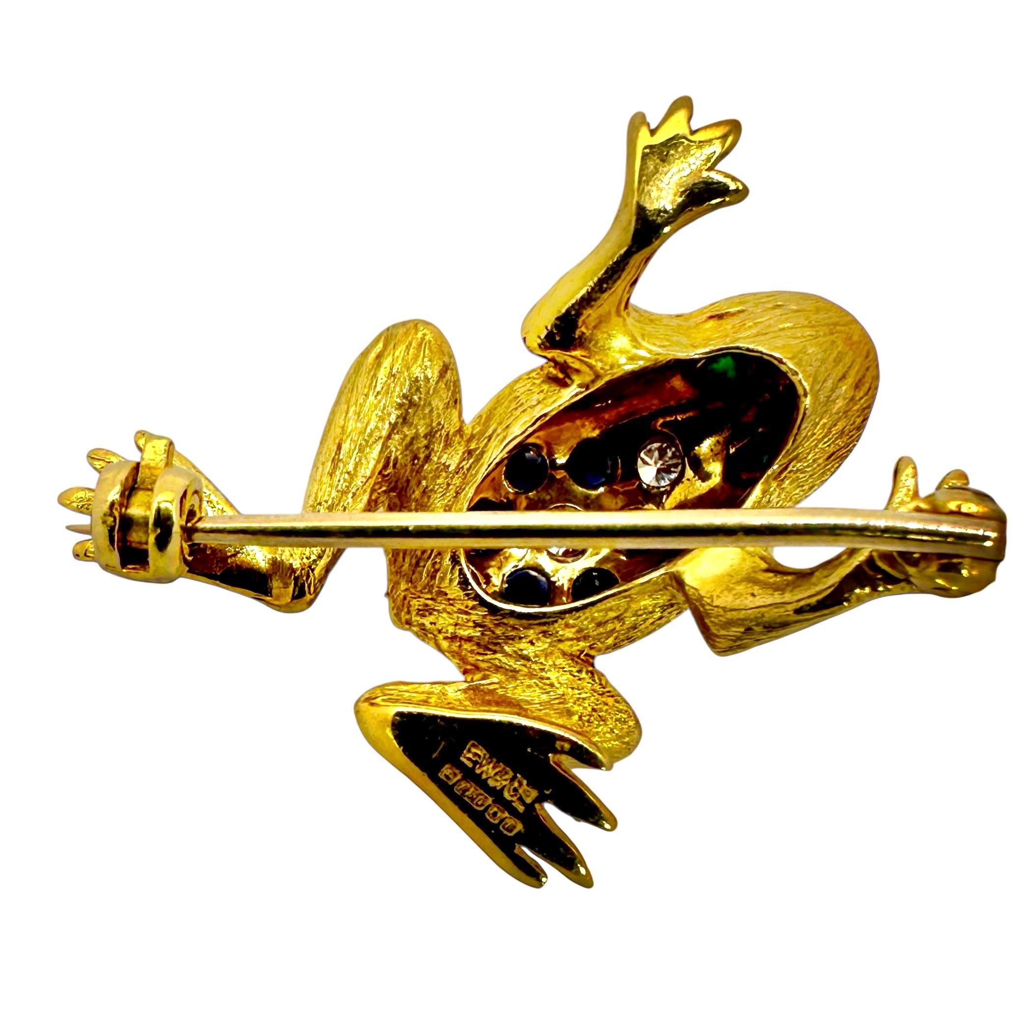 Vintage 18K Yellow Gold Frog Pin w/Diamonds, Sapphires and Emeralds by ...