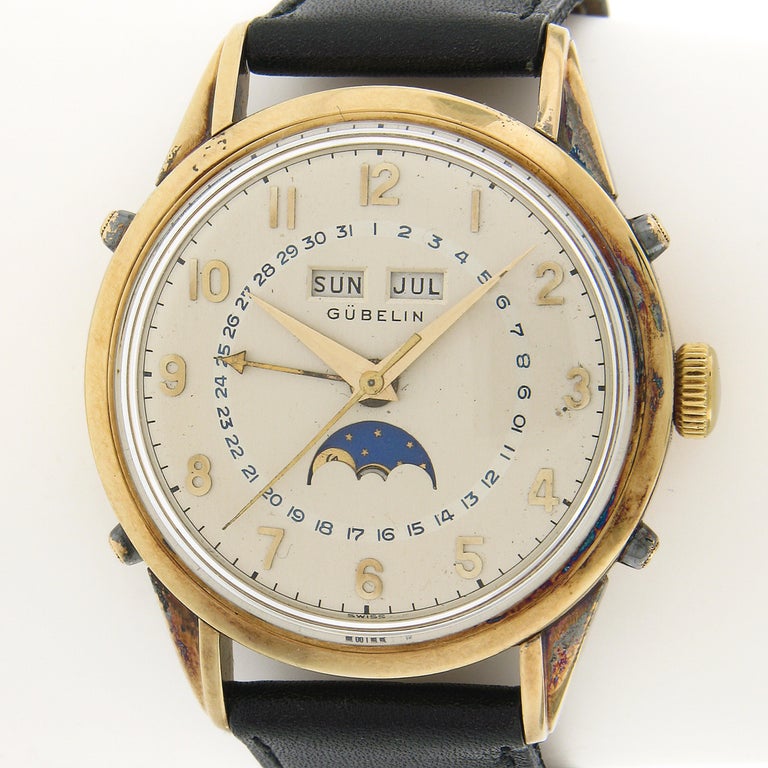 Vintage 18k Yellow Gold Gubelin Automatic Triple Calendar Moon Phase ...