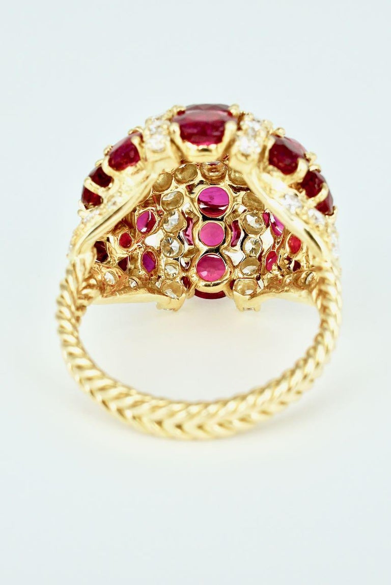 Vintage 18 Karat Yellow Gold Ruby Diamond Dome Bombe Ring at 1stDibs