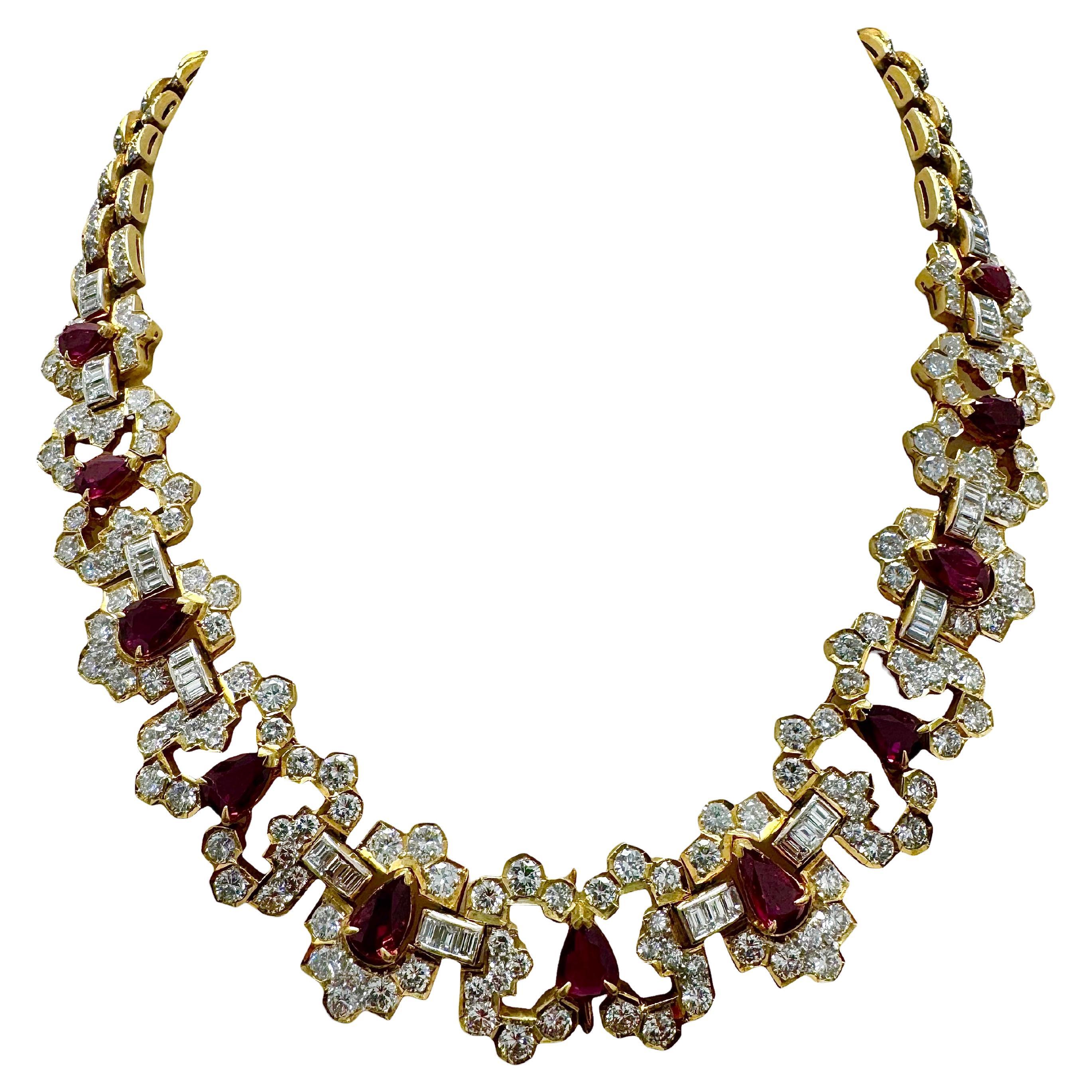 18K Yellow Gold Ruby and Diamond Necklace For Sale at 1stDibs