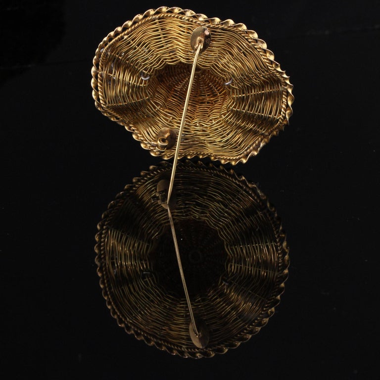 Vintage 18 Karat Yellow Gold and Silver Garden Party Hat Brooch at 1stDibs