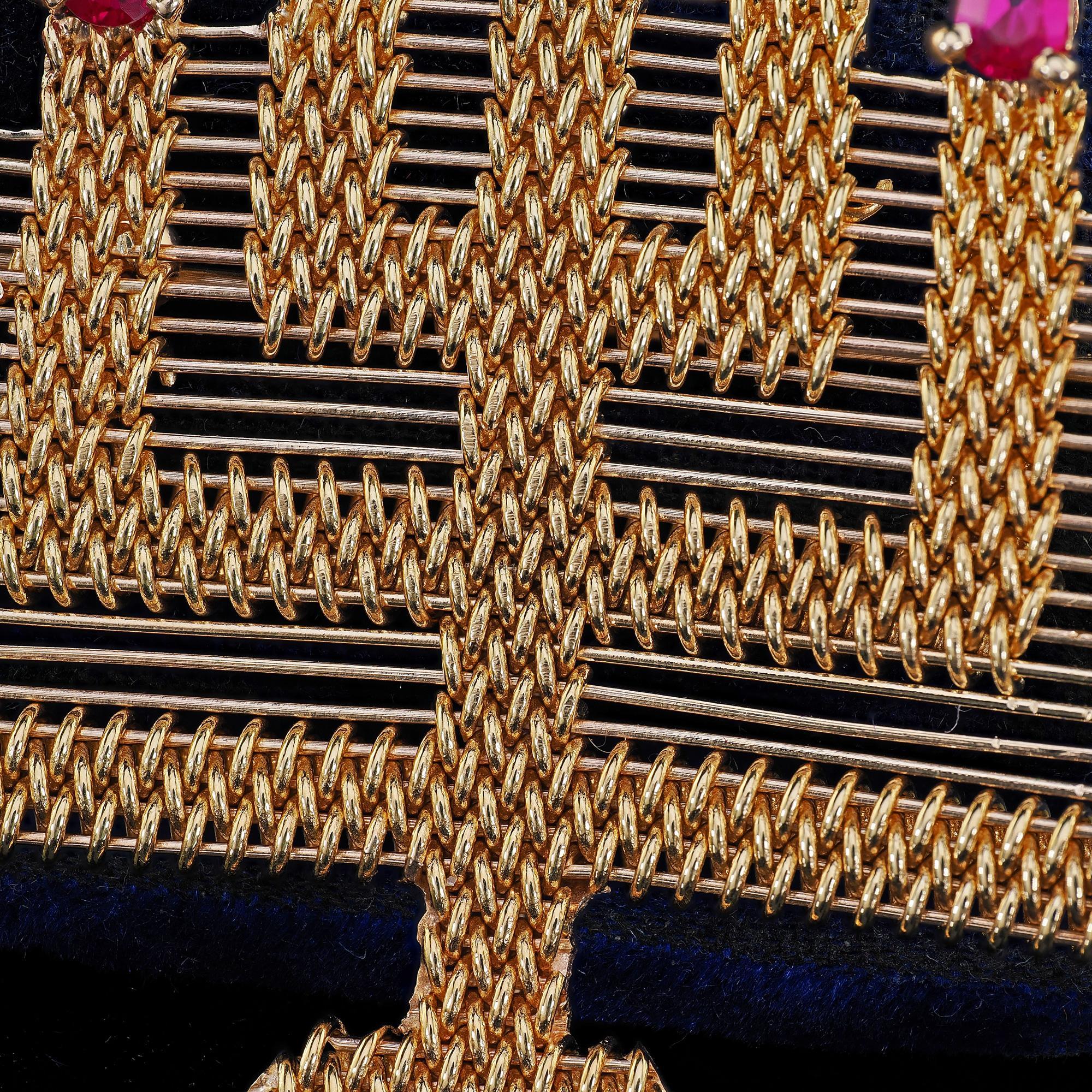 Vintage 18K Yellow Gold Weaved Menorah Ruby Pin and Pendant For Sale at ...