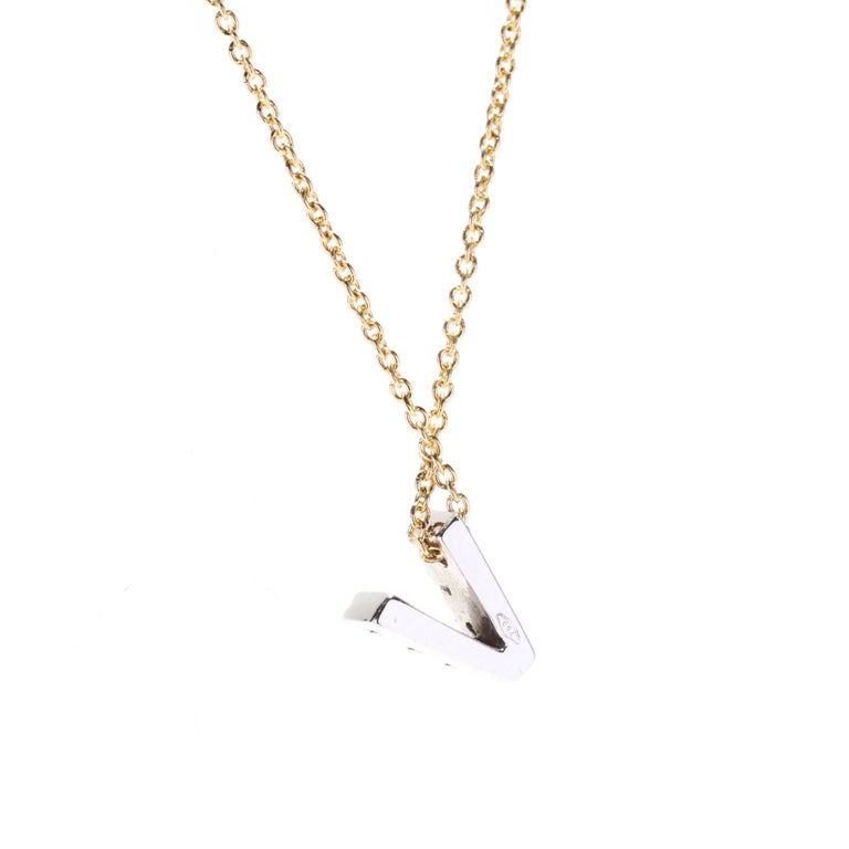 Vintage 18KT Bi-Color Gold .04 Ctw Diamond V Initial Necklace For Sale ...