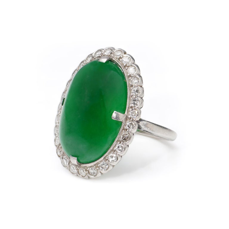 Vintage 18kt. Gold and 950, Platinum 10.00 Ct. Jade Cluster Ring with ...