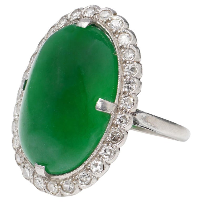 Vintage 18kt. Gold and 950, Platinum 10.00 Ct. Jade Cluster Ring with ...
