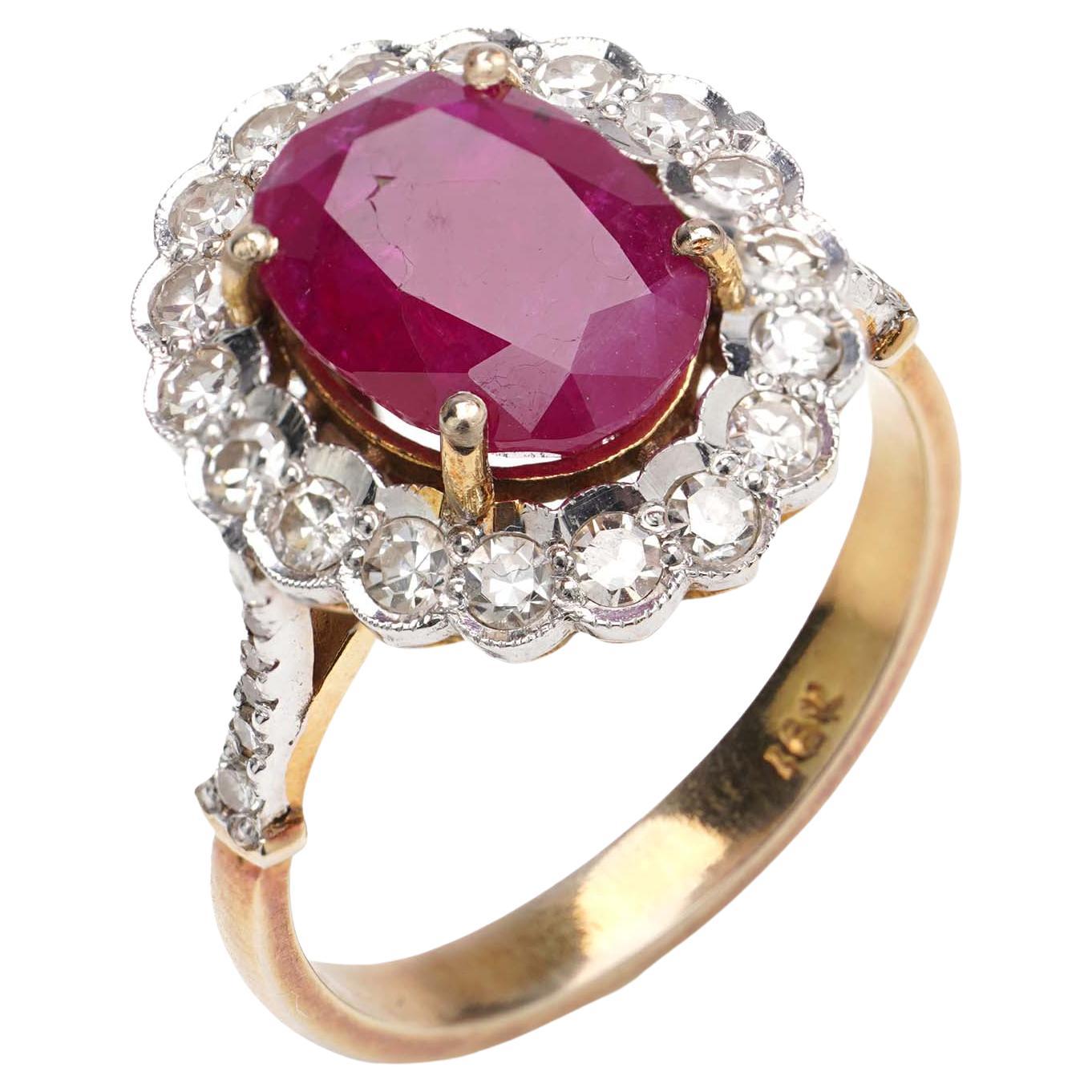 Ruby Cluster Yellow Gold Pyramid Cocktail Ring at 1stDibs