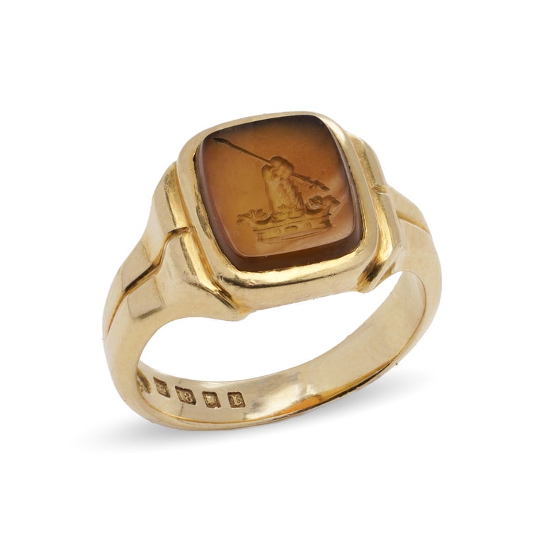 Vintage 18 Karat Yellow Gold Carnelian Signet Ring with Carving For ...