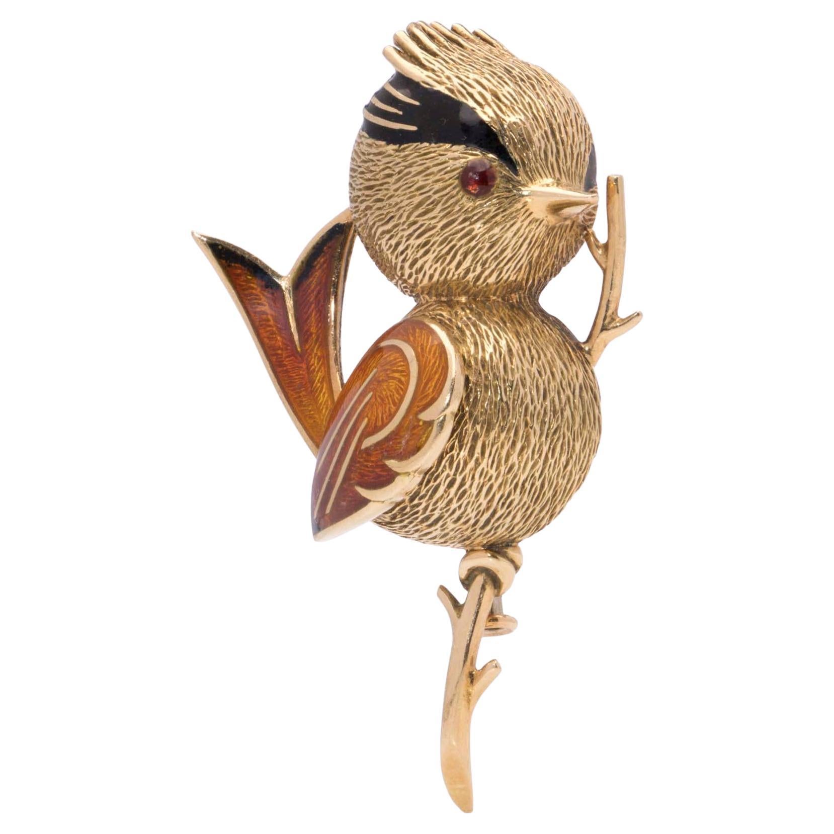 Vintage Enamel Bird Brooch, c.1970s For Sale at 1stDibs