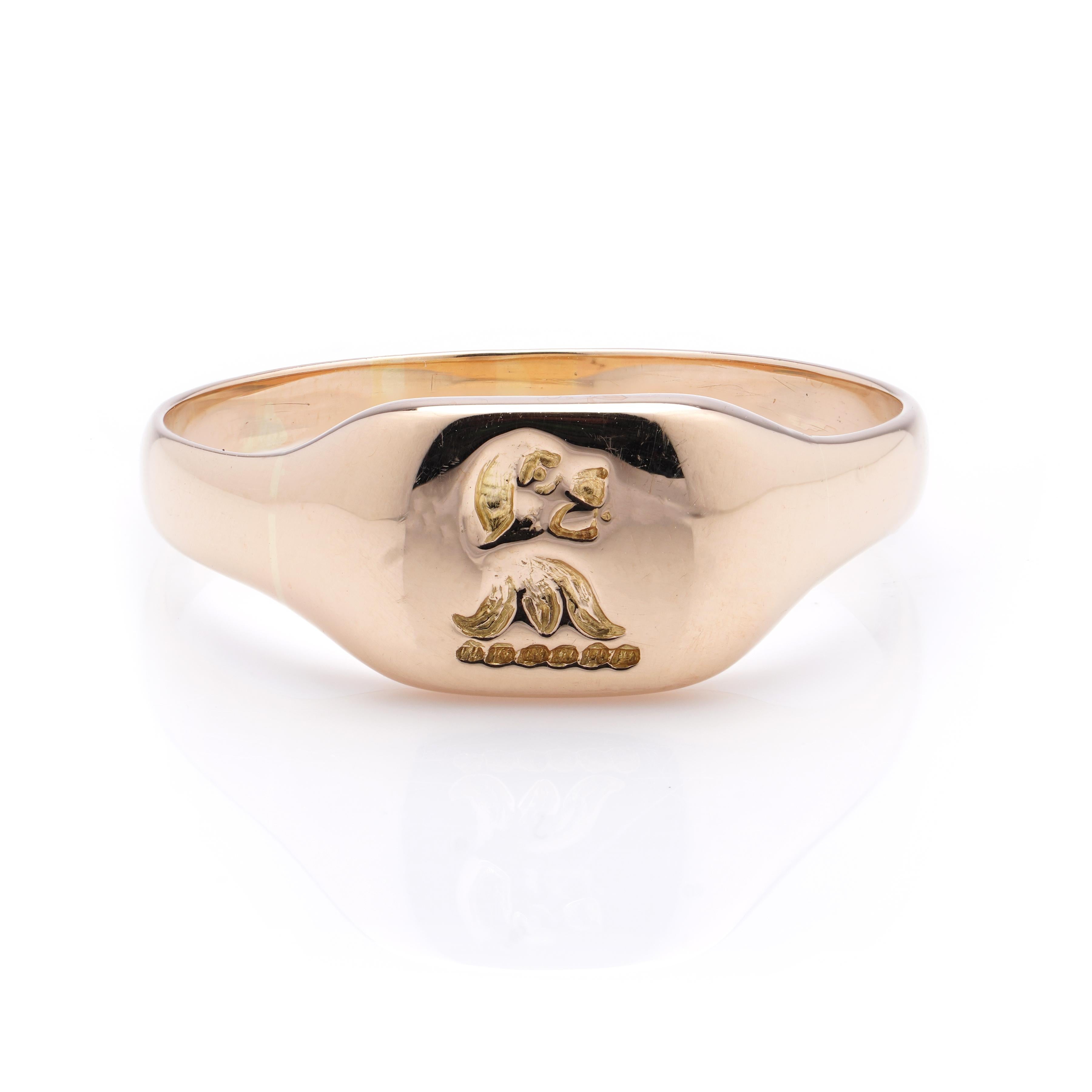 Vintage 18kt. Yellow Gold Men's Signet Ring, Featuring Dog with Open ...
