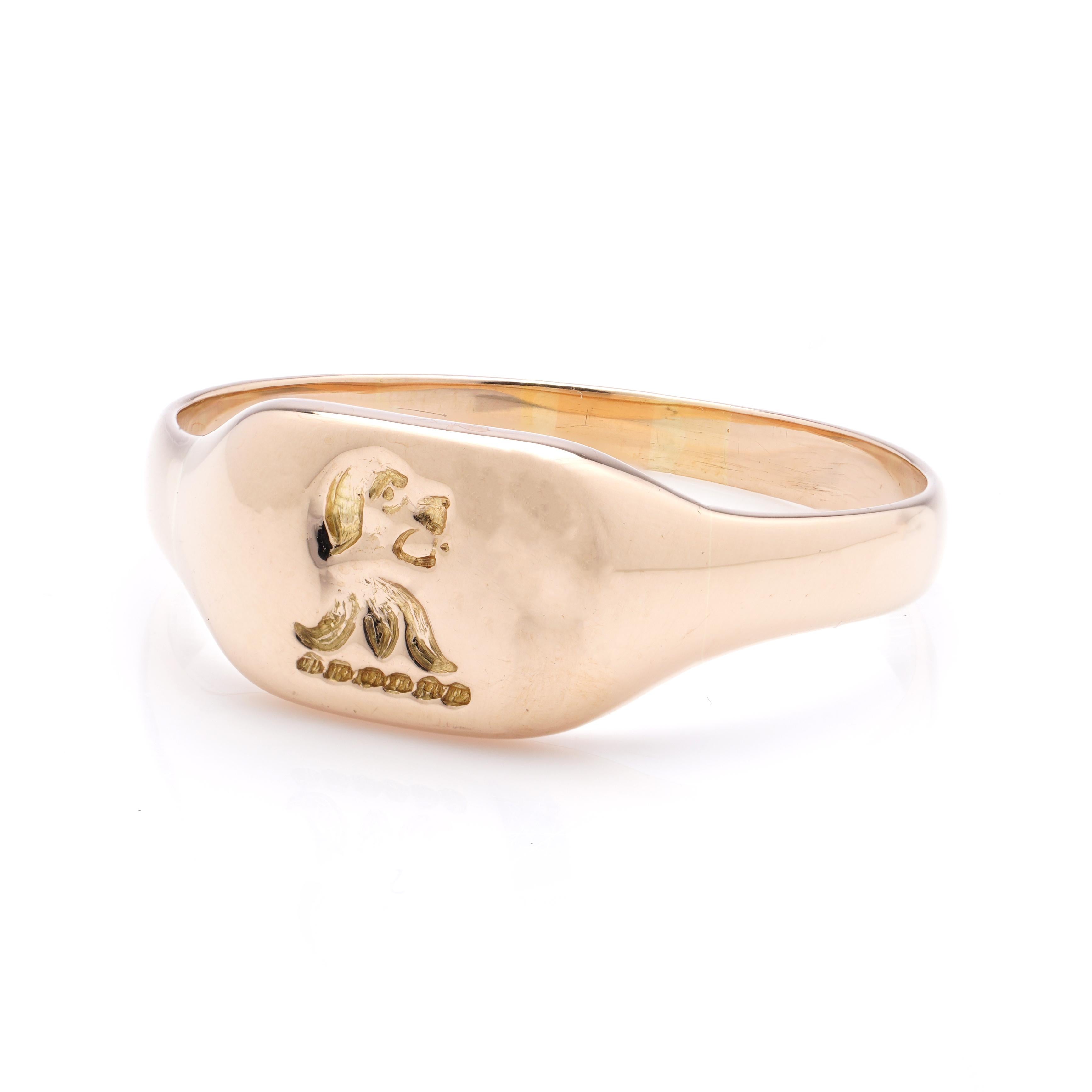 Vintage 18kt. Yellow Gold Men's Signet Ring, Featuring Dog with Open ...