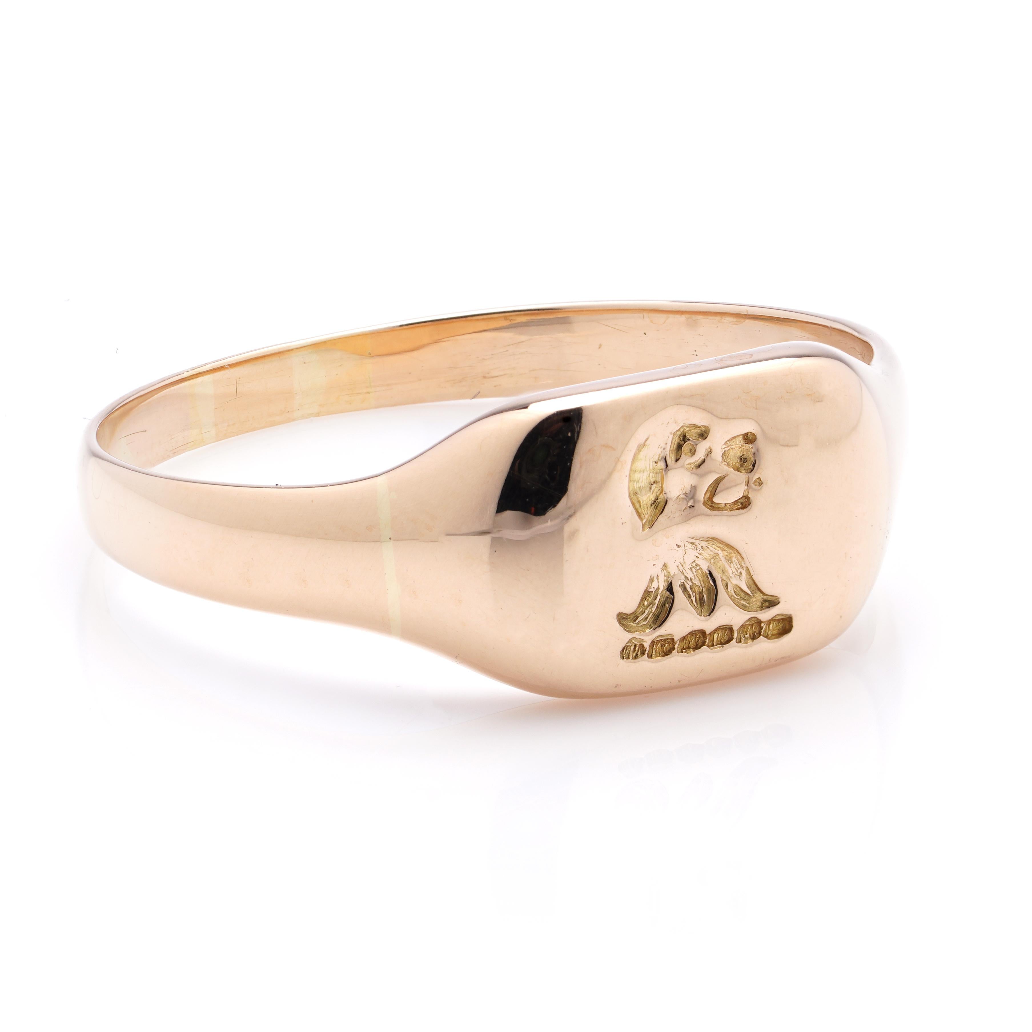Vintage 18kt. Yellow Gold Men's Signet Ring, Featuring Dog with Open ...