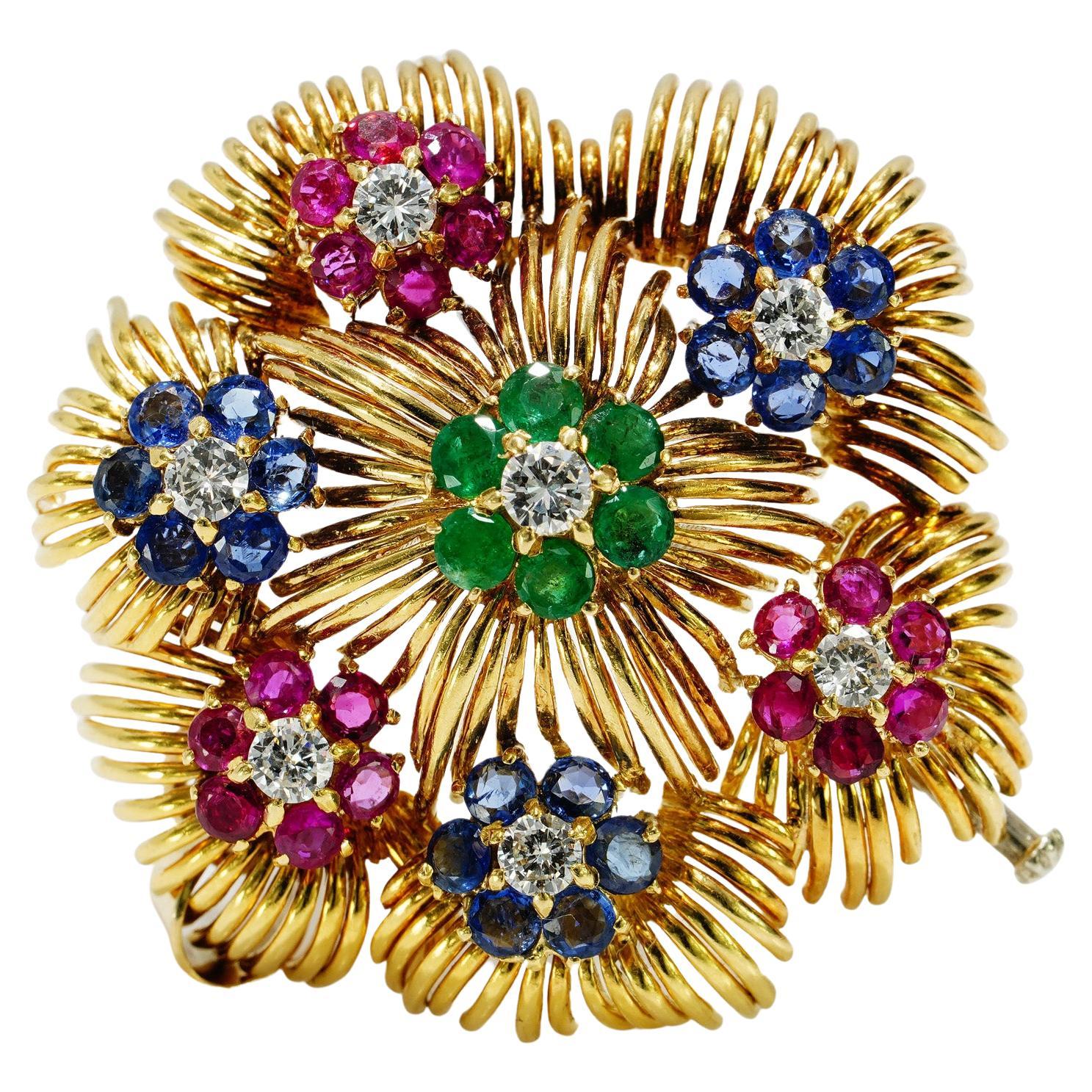 Sacchi "Burlesque" Multi-Color Precious Gemstones 18 Karat Yellow Gold ...