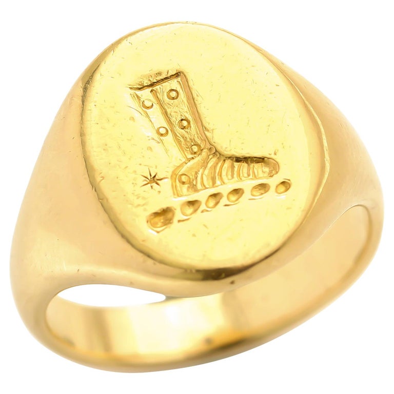 Vintage 18kt Yellow Gold Seal Ring with Cowboy Boot Seal at 1stDibs