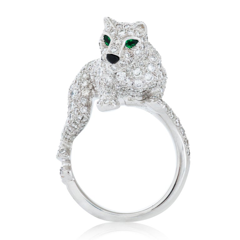 Vintage 18kwg Panthere De Cartier Diamond, Emerald and Onyx Walking ...