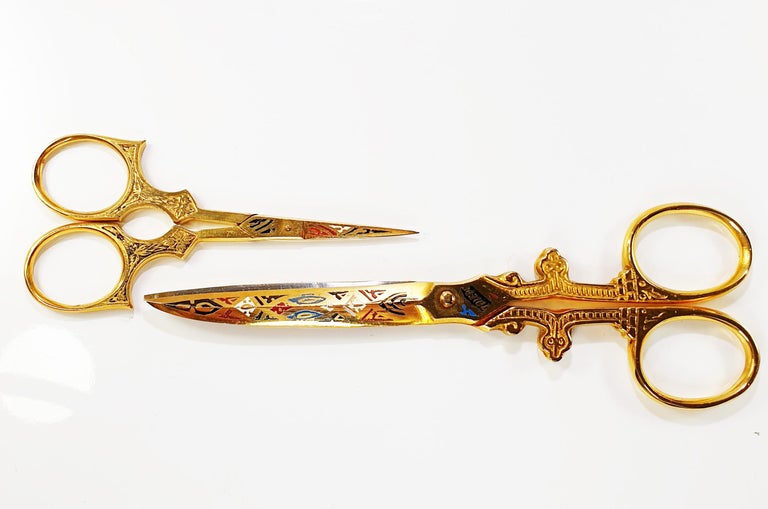 Vintage 1900s Sewing Kit Scissors and Thimble Gold Gilt and Damascene ...